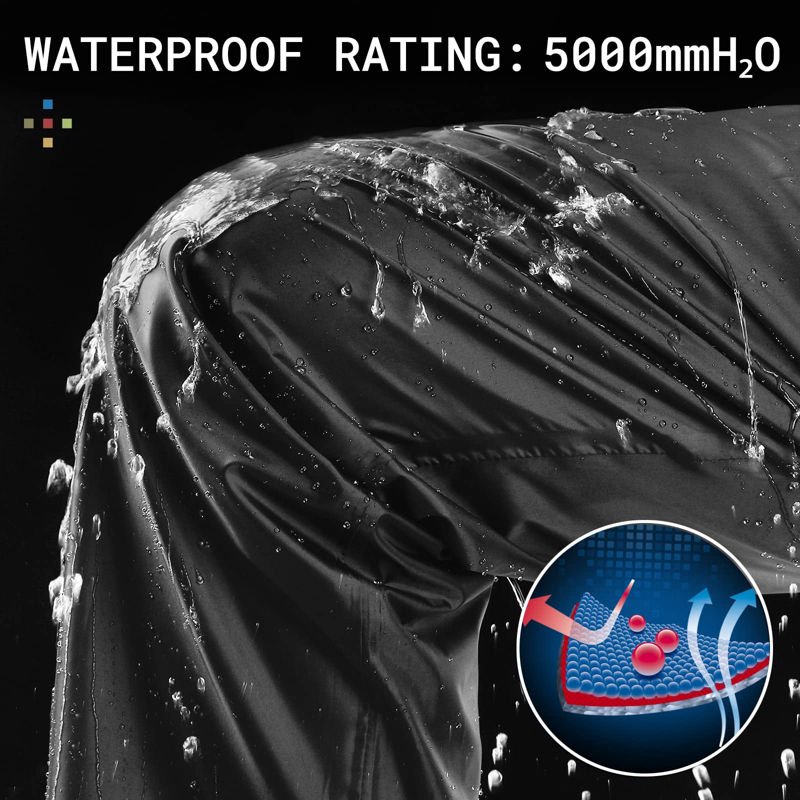Waterproof Pants Mens Rain Pants Windproof Outdoor Hiking Pants with Pockets Black