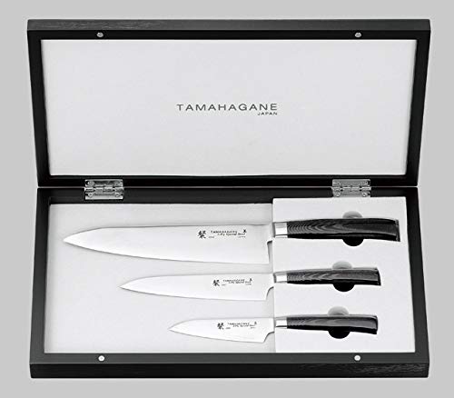 Tamahagane Tsubame Mikarta Stainless Steel 3-Pc Knife Set in wooden case