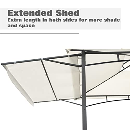 Merax Gazebo - 13Ft x 4.5Ft, Iron Double Tiered Outdoor Canopy with Bar Counters & Extendable Shades, for Patio Garden Backyard BBQ Grill, White