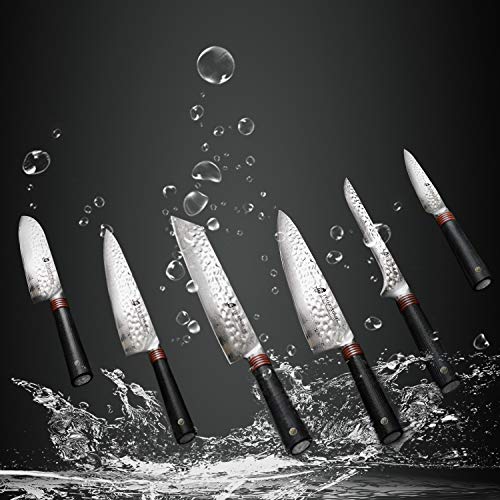 TUO Santoku Knife, 5.5” Japanese High Carbon Damascus Stainless Steel Blade, Dishwasher Safe, Black Fiberglass Handle, Asian Kitchen Knife For Home And Restaurant, Includes Gift Box