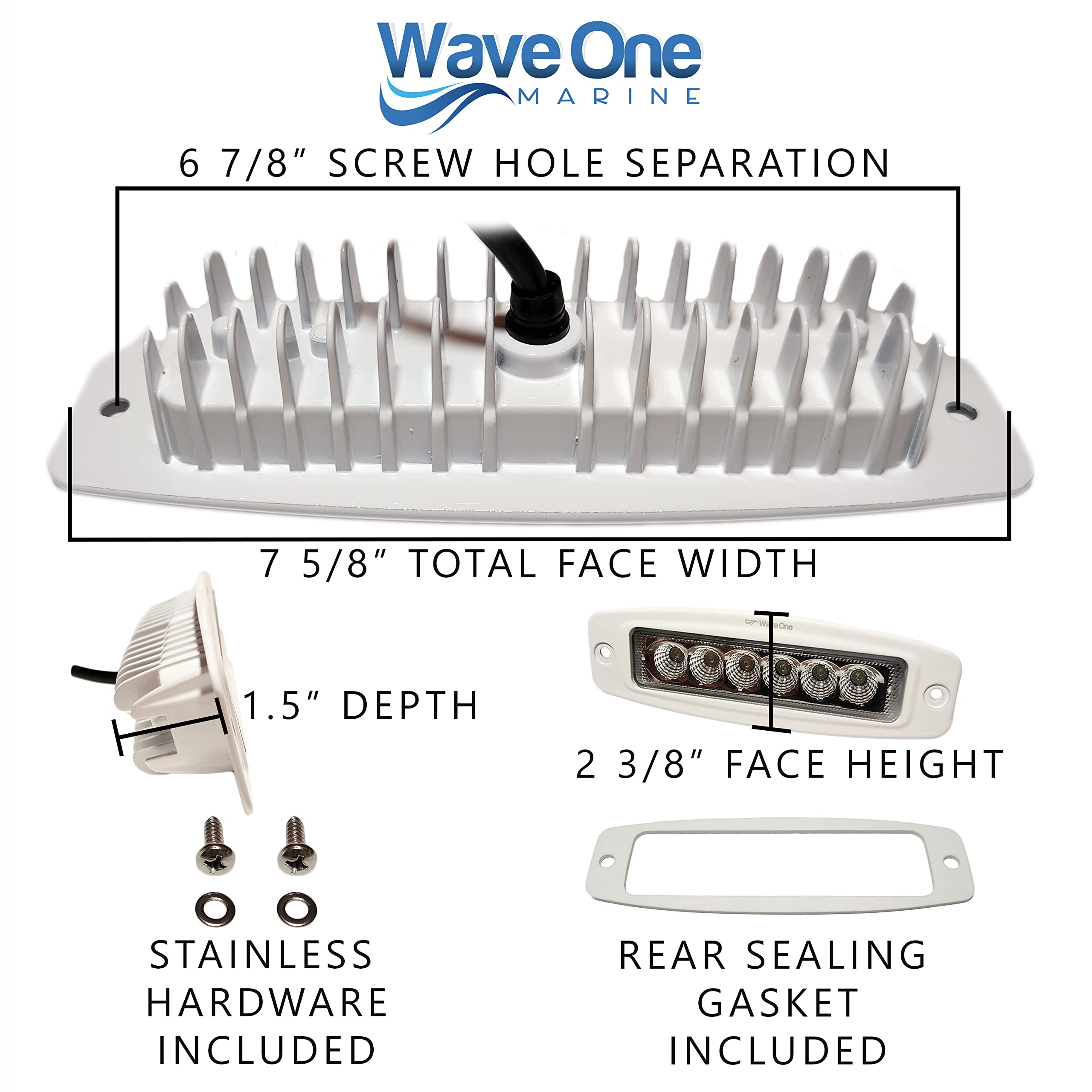 Wave One Marine | Dual Color LED FLUSH Mount Spreader Light | Boat Deck Flood Beam | Stainless Hardware | IP68 Waterproof | High Lumen | 12-24 Volt DC Input
