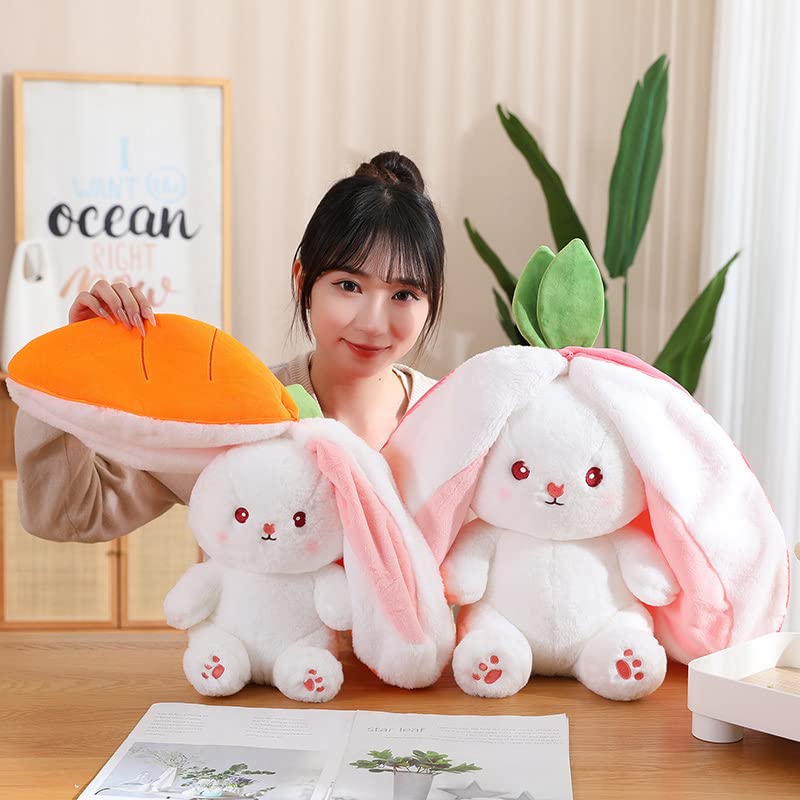 Xeletu Easter Stuffed Cute Bunny,Easter Stuffed Cute Bunny Plush Pillow Toys,Reversible Floppy Ear Bunny Plushie Bunny Plush Pillow,Carrot Strawberry Bunny Pillow Plush Toy (Strawberry, 7.1in)