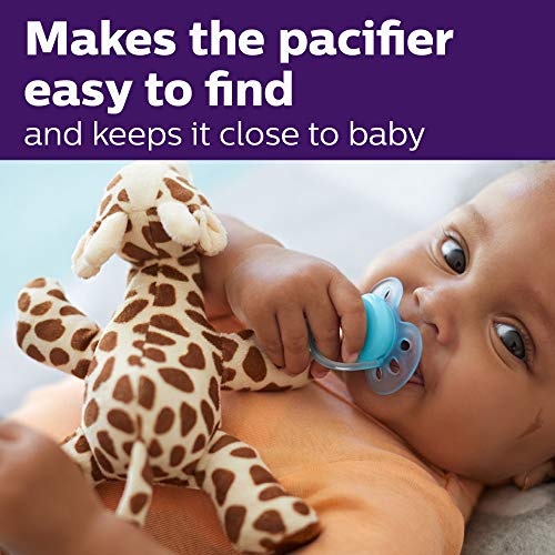 Philips AVENT Ultra Soft Snuggle Pacifier Holder with Detachable Pacifier, 0-6m, Giraffe, SCF348/01