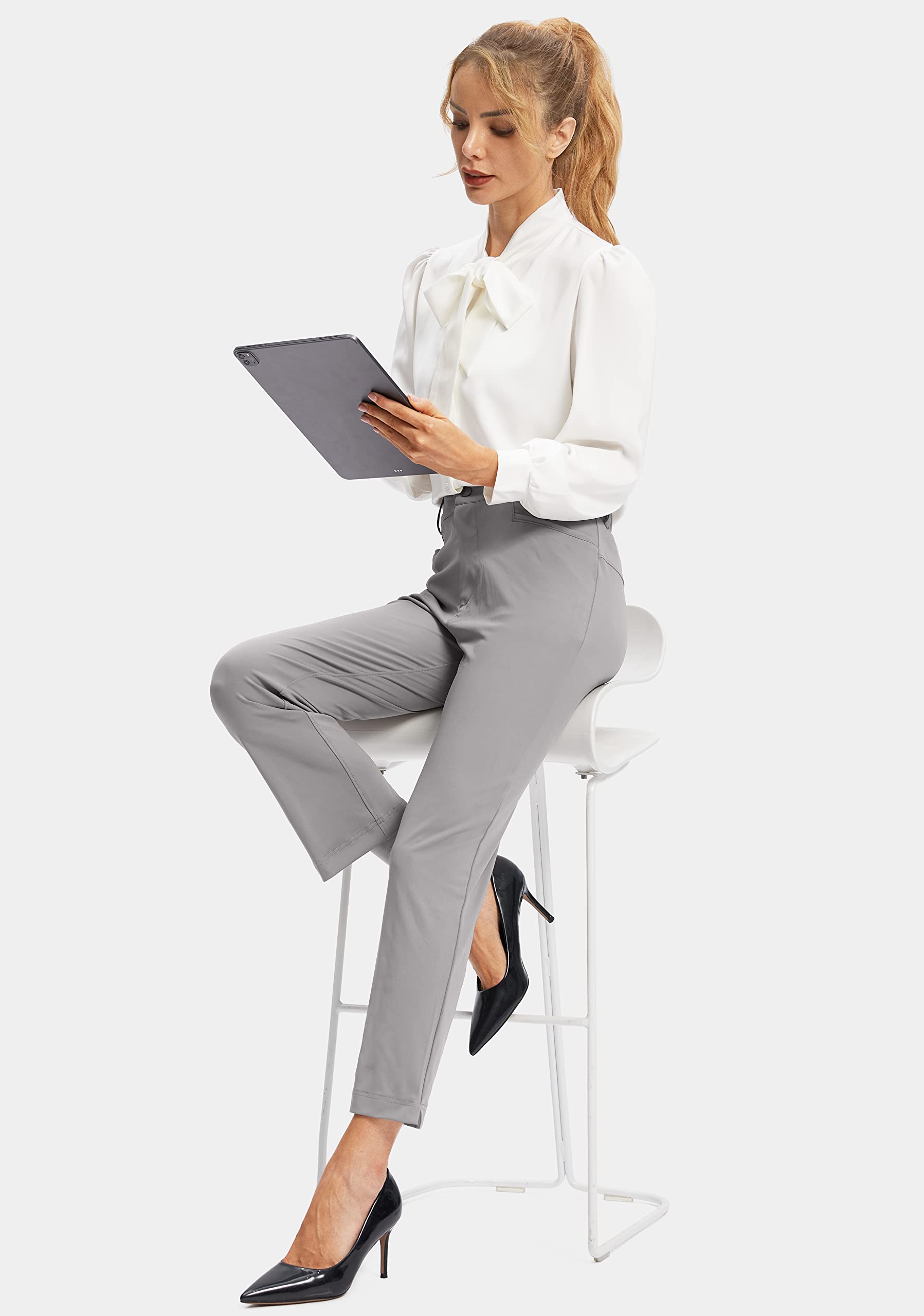 Women's Golf Pants with Zipper Pockets 7/8 Stretch Sweatpants Casual Athletic Work Ankle Pants for Women(Grey_camo,L)