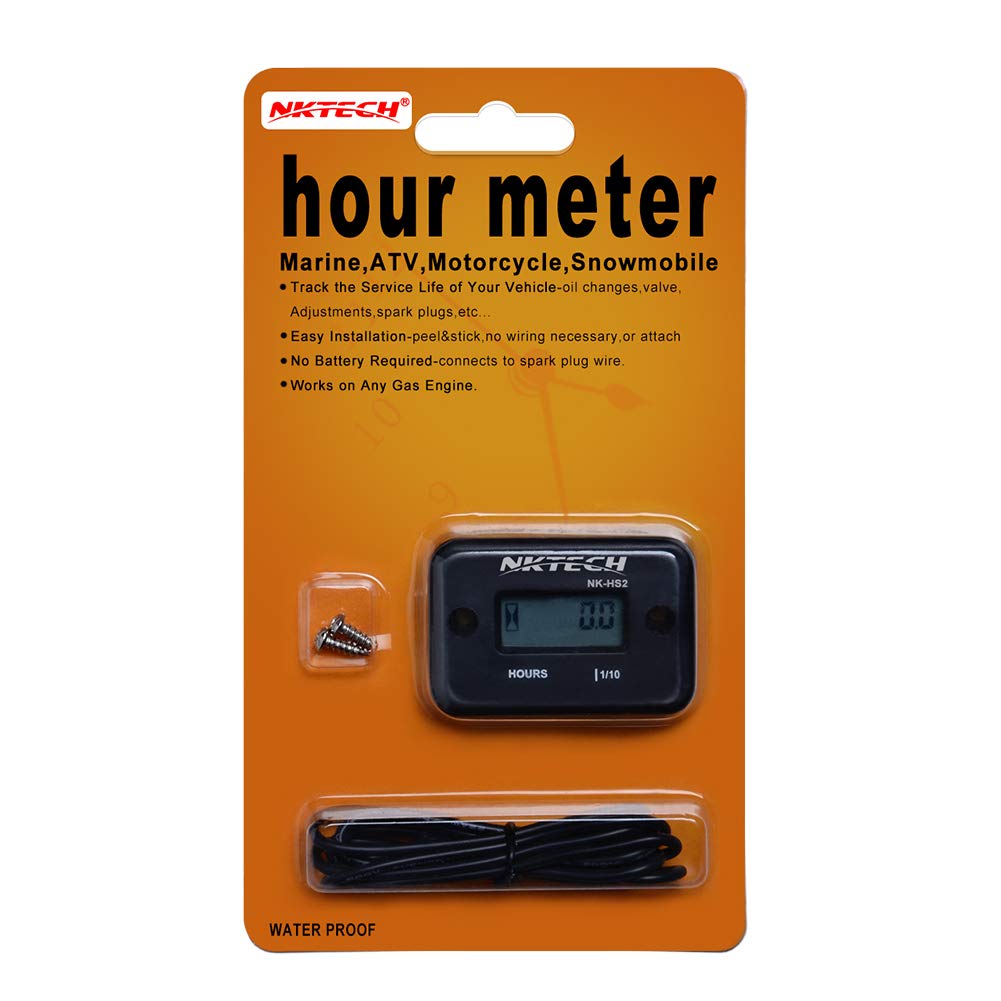 NKTECH NK-HS2 Inductive Hour Meter for Gas Engine Lawn Mover Marine ATV Motorcycle Boat Snowmobile Dirt Bike Outboard Motor Generator IP68 99999HRS Hourmeter (Red)