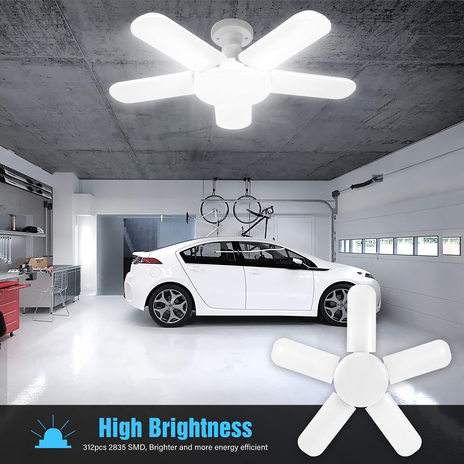 ZTHOME Super Bright Garage Lighting, LED Garage Ceiling Lights, Deformable LED Garage Lighting Fixture, Shop Lights for Garage, Basement, Barn, High Bay Light ( Size : 1 Pack )