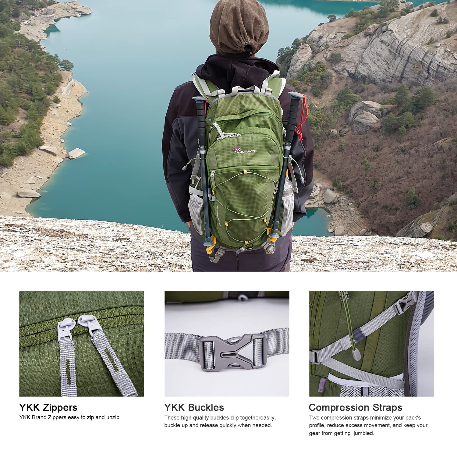 MOUNTAINTOP 40L Hiking Backpack Travel Daypack with Rain Cover for Outdoor Backpacking, Camping
