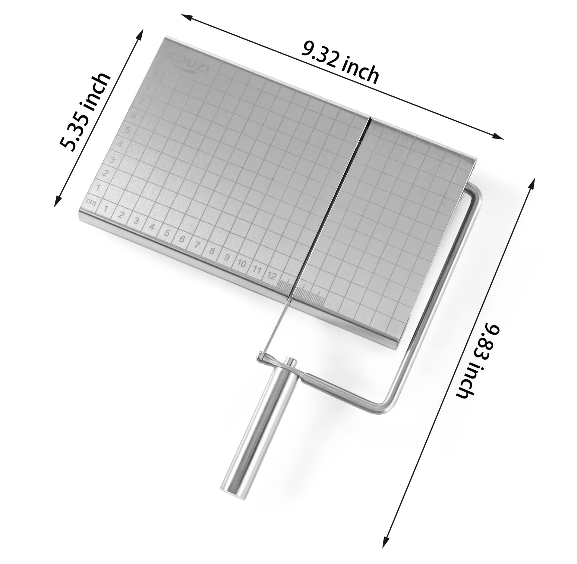 Stainless Steel Cheese Slicer - Multipurpose Cheese Slicer Board & Food Cutter with 4" Blade, 5" x 8" with Accurate Size Scale for Cutting Cheese Butter Vegetables Sausage Herbs & More (No Wire)