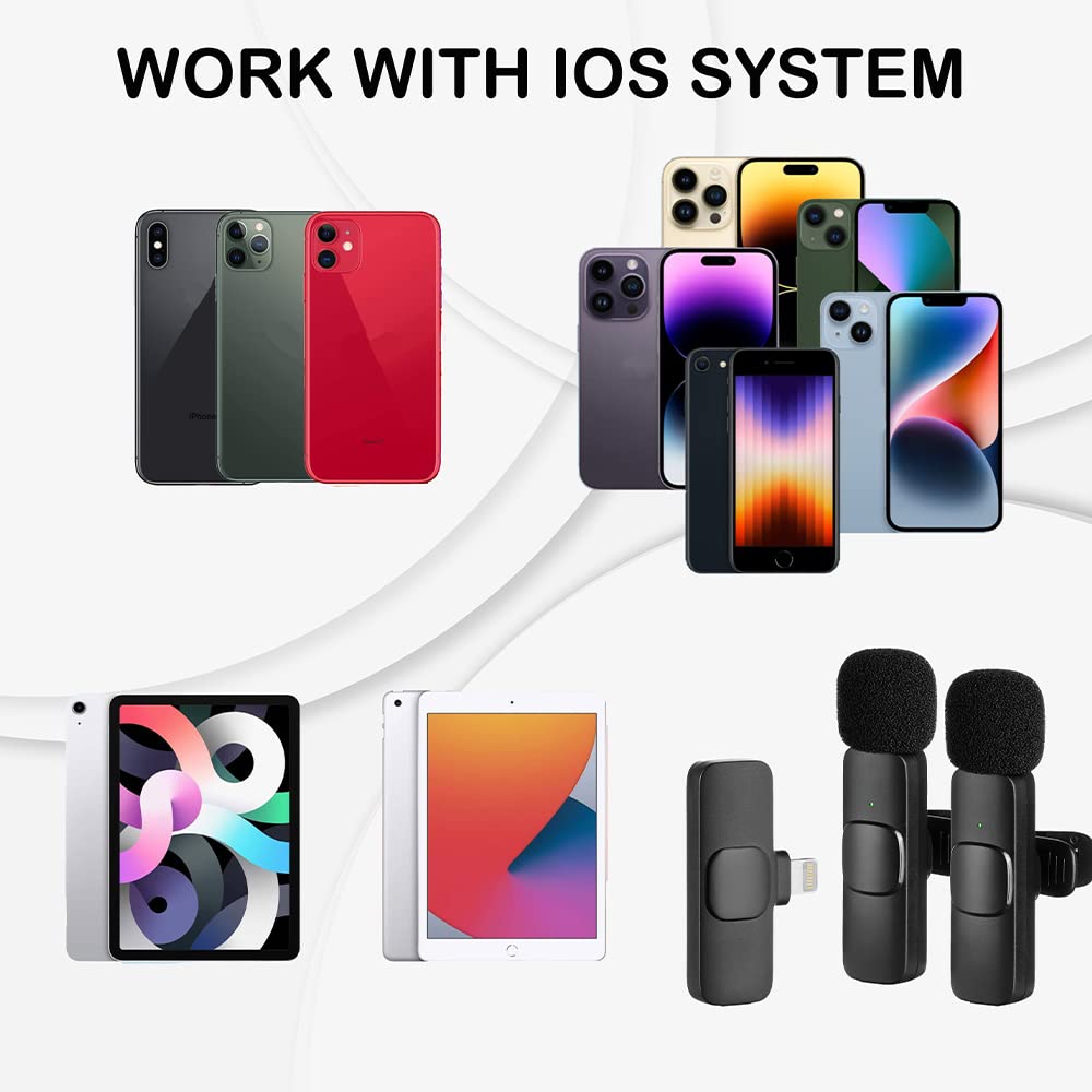 Microphone for iPhone - Wireless Microphones - Wireless Lavalier Microphone for iPhone - Plug-Play Wireless Mic for Recording - Stream Video Recording - Tiktok - Live Stream - Vlog - Podcast (2 Pack)