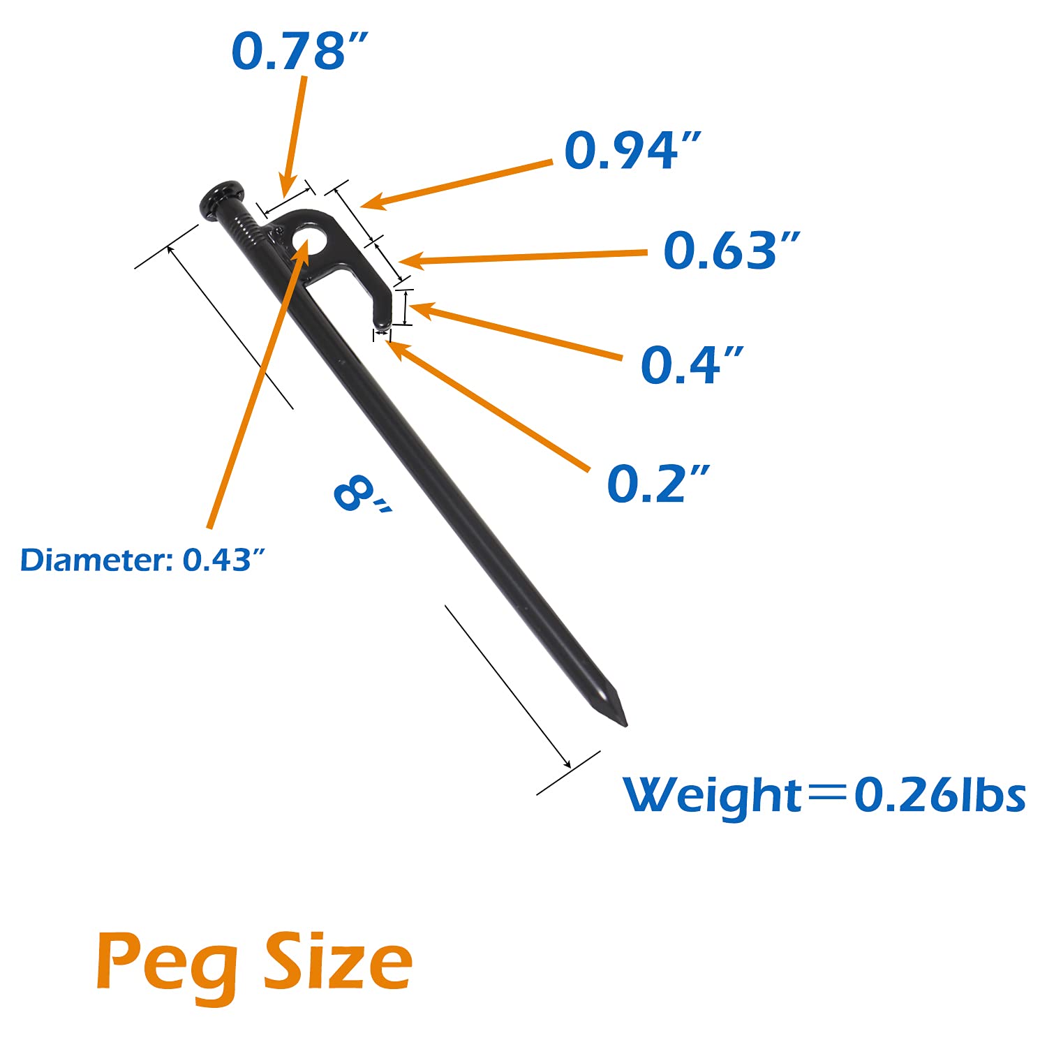 Sutekus Metal Tent Stakes with Reflective Pull Cord Heavy-Duty Forged Steel Tent Pegs Solid Tent Anchors and Camping Spikes for Camping Hiking Outdoors (8"/16PCS)