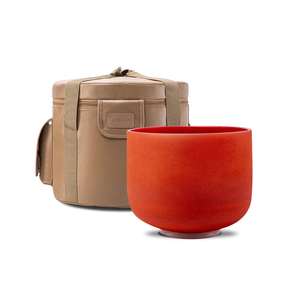SITSANG 432 Hz Red C Note Crystal Singing Bowl Root Chakra 8 inch with Heavy Duty Artificial Leather Carrying Case and Singing Bowl Suede Striker and Rubber Mallet
