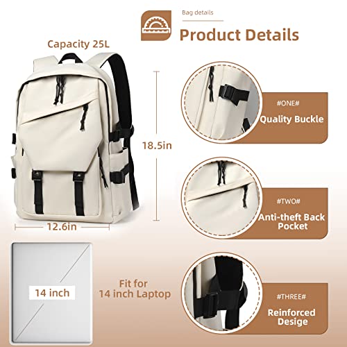 Roinjezo Laptop Backpack,Travel Outdoor Daypack,14 Inch Lightweight Rucksack for for Work Business Trip(White)