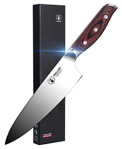 WALLOP Chef Knife - Pro Kitchen Knife 8 inch Chef's Knife Japanese Gyuto Knife Ultra Sharp, German High Carbon Stainless Steel Full Tang Brown Pakkawood Handle, Gift Box Package, Jane Series