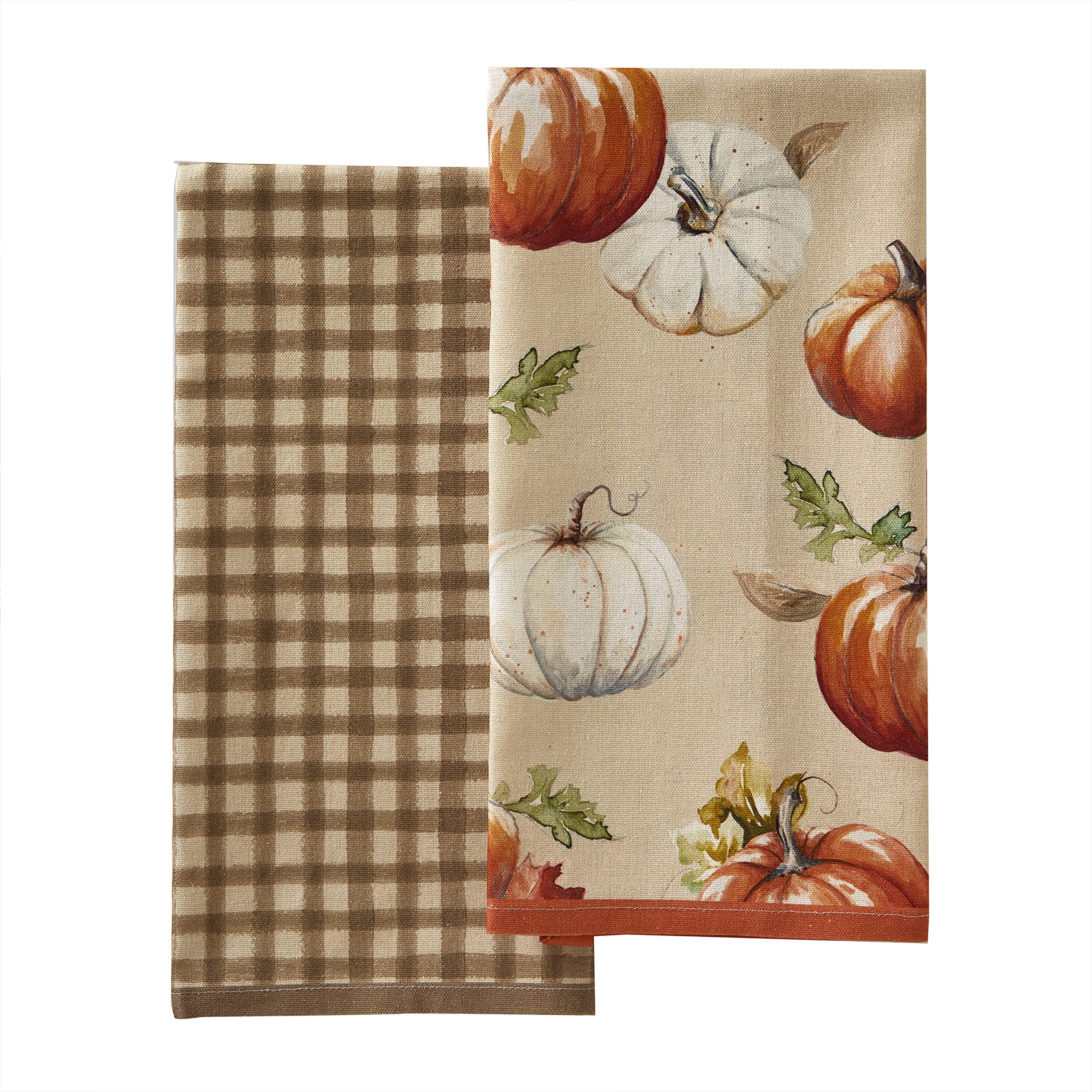 SKL Home Harvest Autumn Pumpkins Dish Towel Set, Natural, 2 Pack
