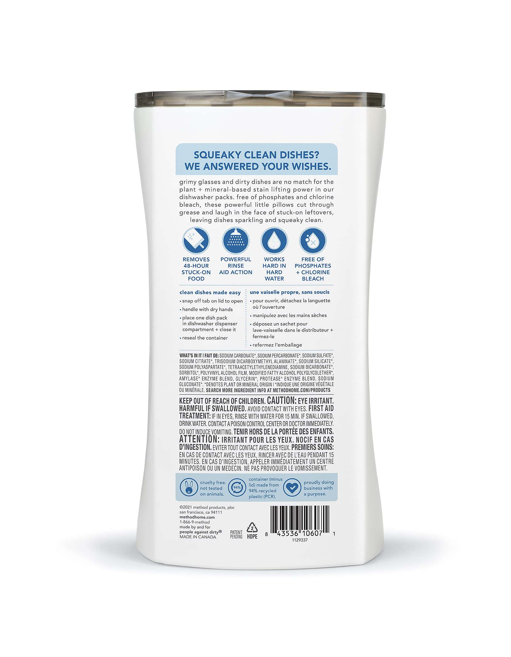 Method Dishwasher Detergent Packs, Fragrance Free + Clear, Dishwashing Rinse Aid to Lift Tough Grease and Stains, 54 Dishwasher Tabs per Package, (Pack of 2)