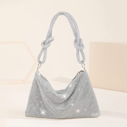 Rhint Evening Bag for Women Chic Sparkly Top Handle Bling Hobo Bag,Shiny Sier tch Pu for Party (Sier)