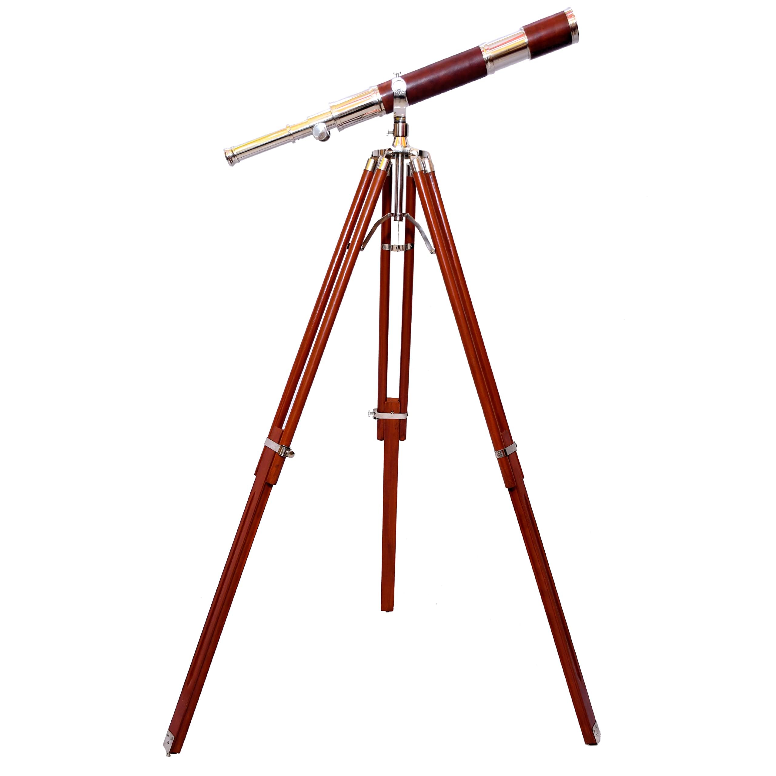 Marine Standard High Magnification Tube Telescope Handmade Antique Tripod Telescope Single Barrel Spyglass Nautical Decorative