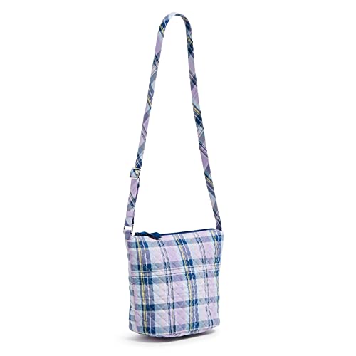Vera Bradley Women's Cotton Bucket Crossbody Purse, Amethyst Plaid - Recycled Cotton, One Size