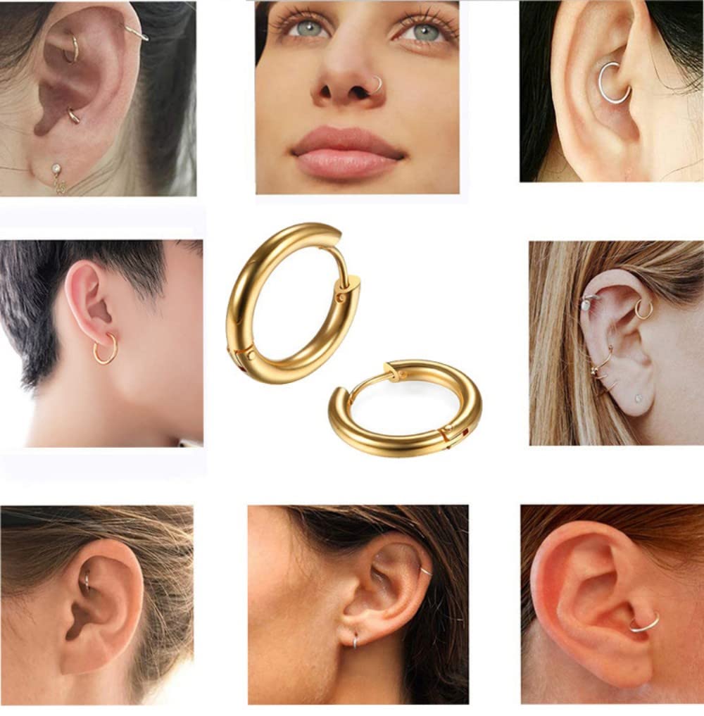 Unisex 18K Real Gold Plating Surgical Steel Sleeper Tiny Hoop Earrings,Nose Ring Septum Ring Helix Ring Daith Ring Lip Ring Nipple Ring Snug Ring Body Piercing Jewelry (Gold-10Pcs)