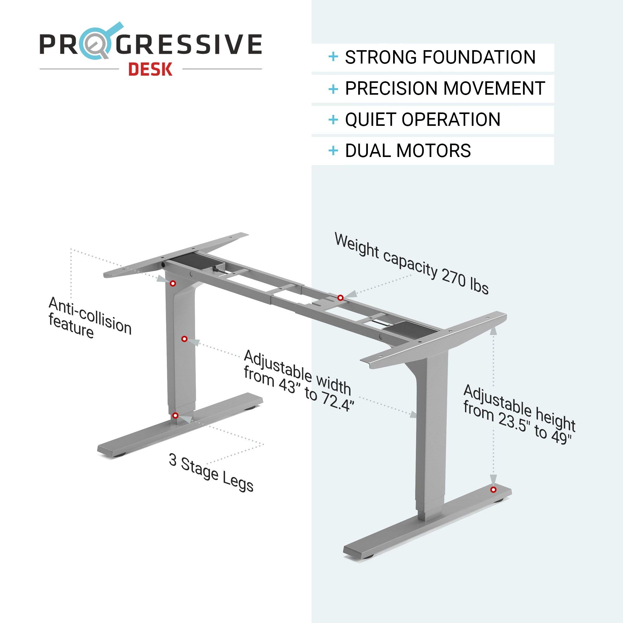 PROGRESSIVE AUTOMATIONS Standing Desk 60x30. Dual Motor, 3 Stages Height Adjustable Electric Stand up desks for Home Office, 60 inch