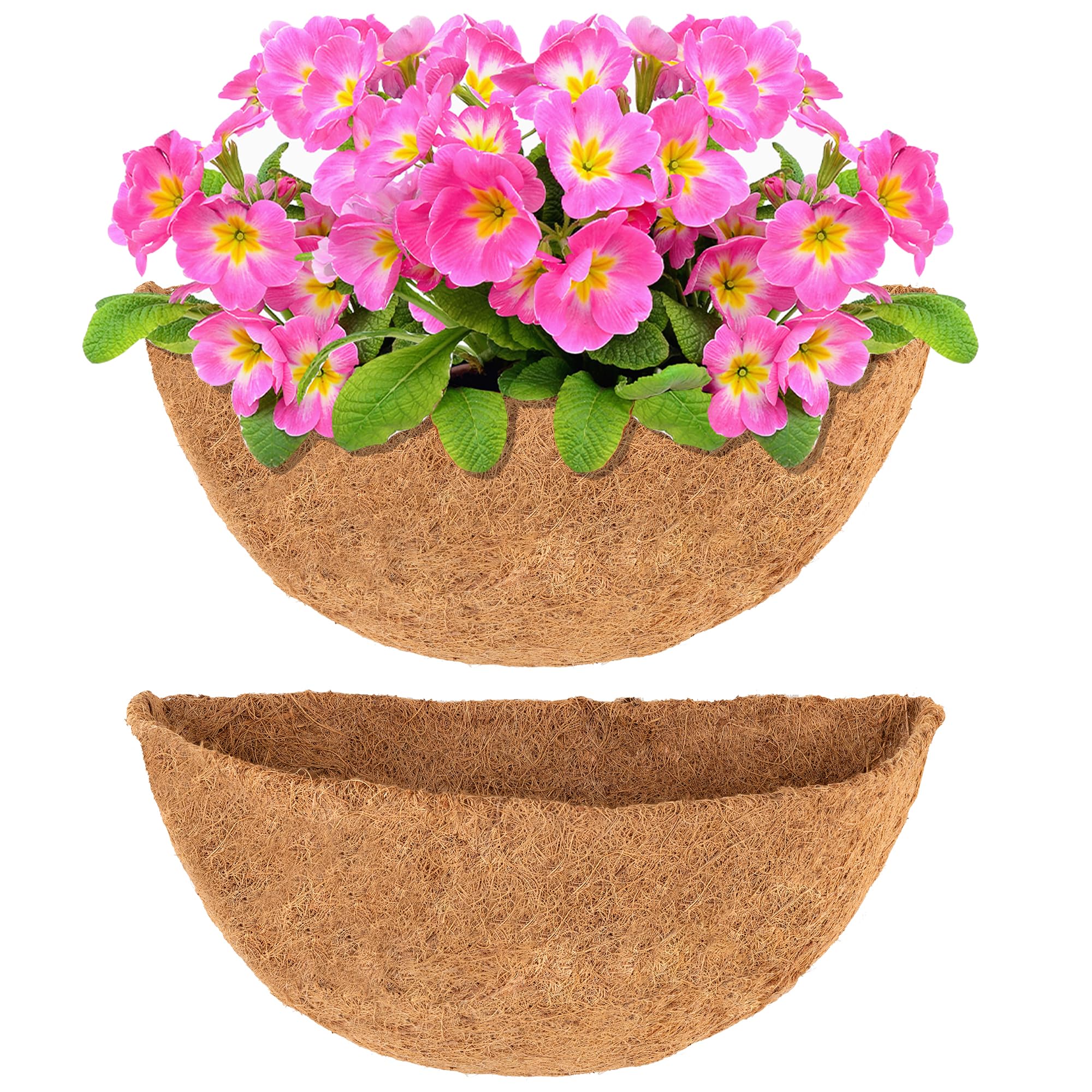 Y&M 16 Inch Pre-Formed Half Round Coco Fiber Hanging Basket Liner, Half Round Coco Replacement Liner - 2pcs