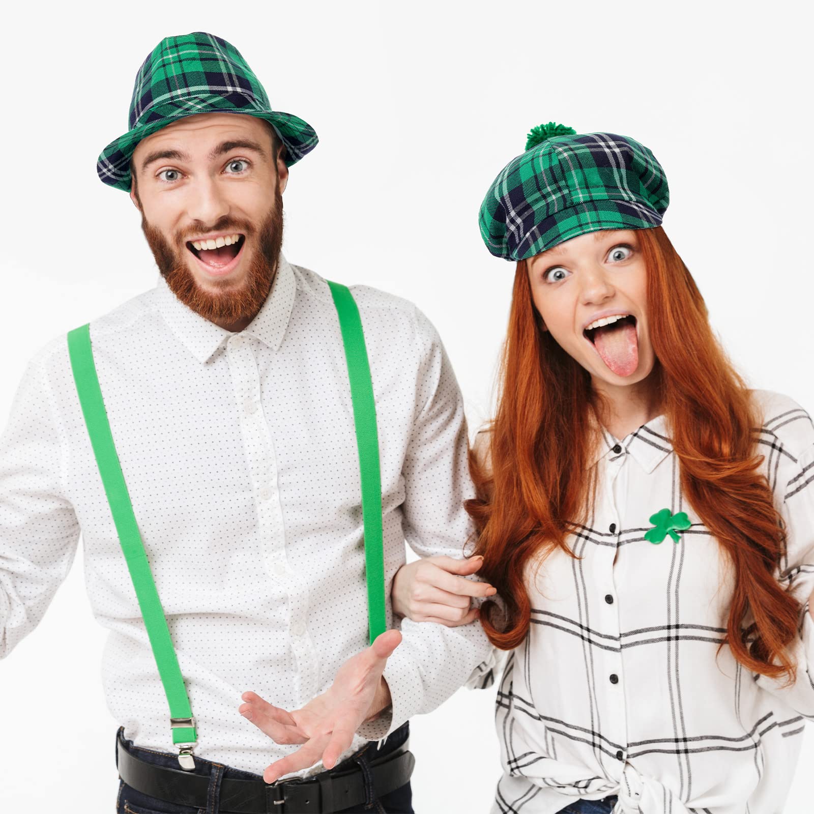 St. Patrick's Day Plaid Fabric Hat St. Patrick's Day Accessories Green Hat Women's Berets Hats for Adult (Retro Style)