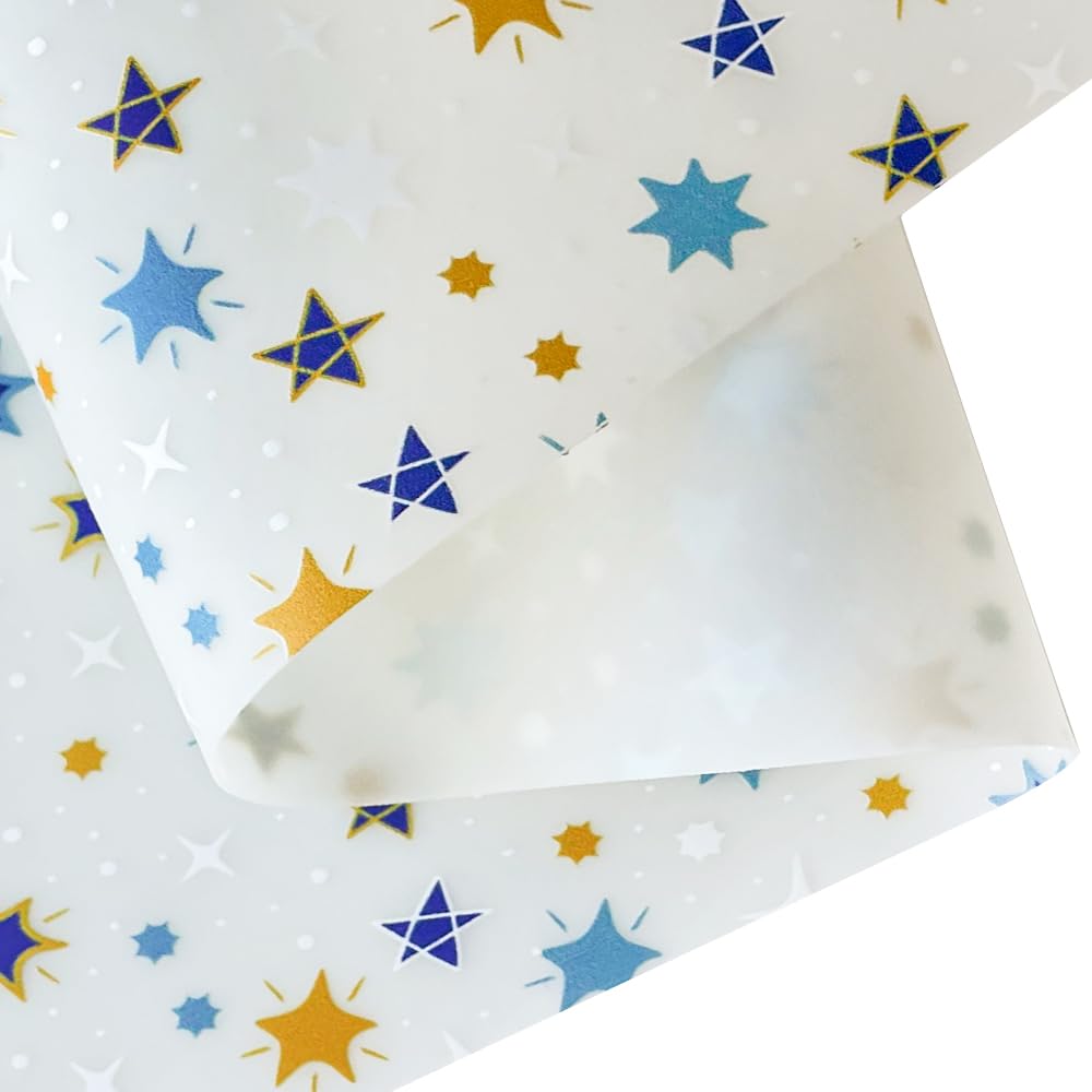 ONEART | Blue Style Soft Slightly Transparent Jelly Vinyl 12" x 53"(32 x 135cm) Star Printed PVC Fabric for Handbags Keychains Making