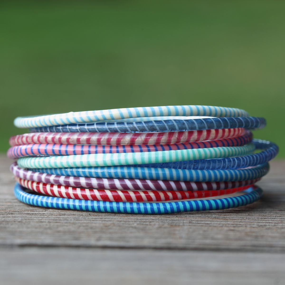 NewCharms 10 Teal and White Recycled Flip Flop Bracelets Hand Made in Africa