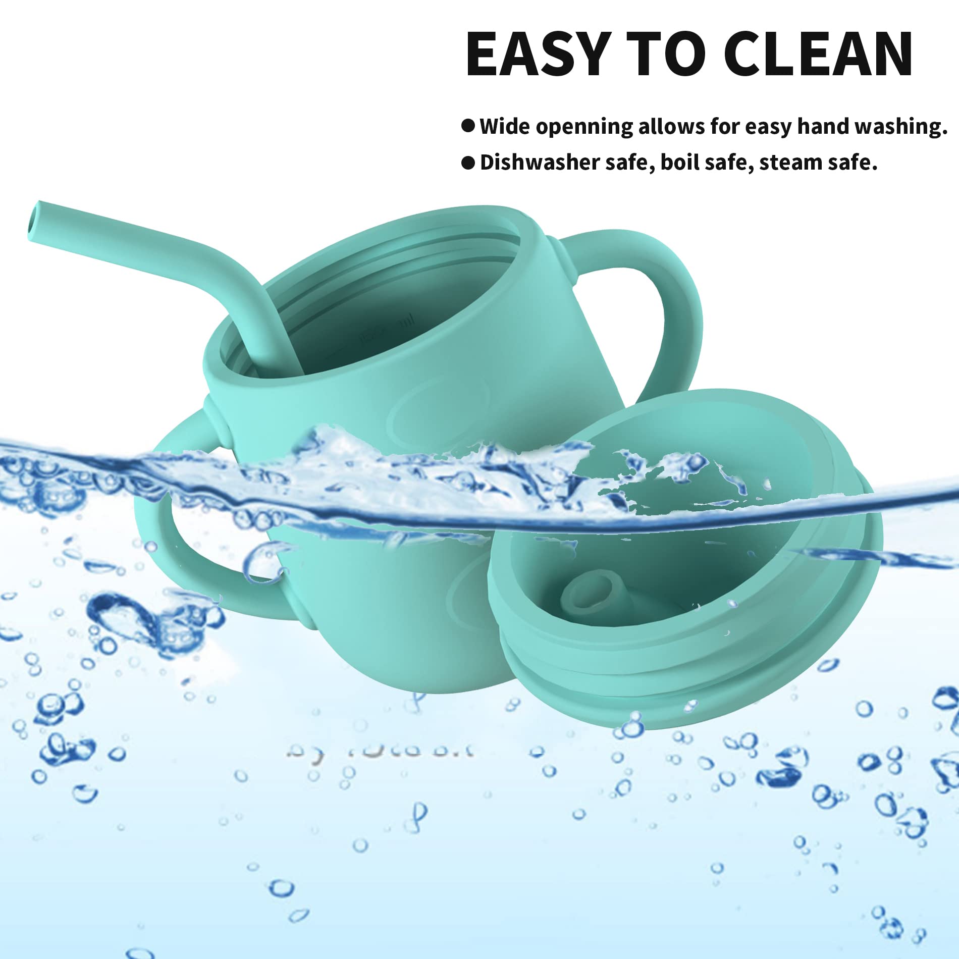 VOTSMOKK Silicone Training Cup for Baby,Spill Proof Toddler Straw Sippy Cups with Handles,Infants Open Cup 5oz,6 months+(SageGreen)