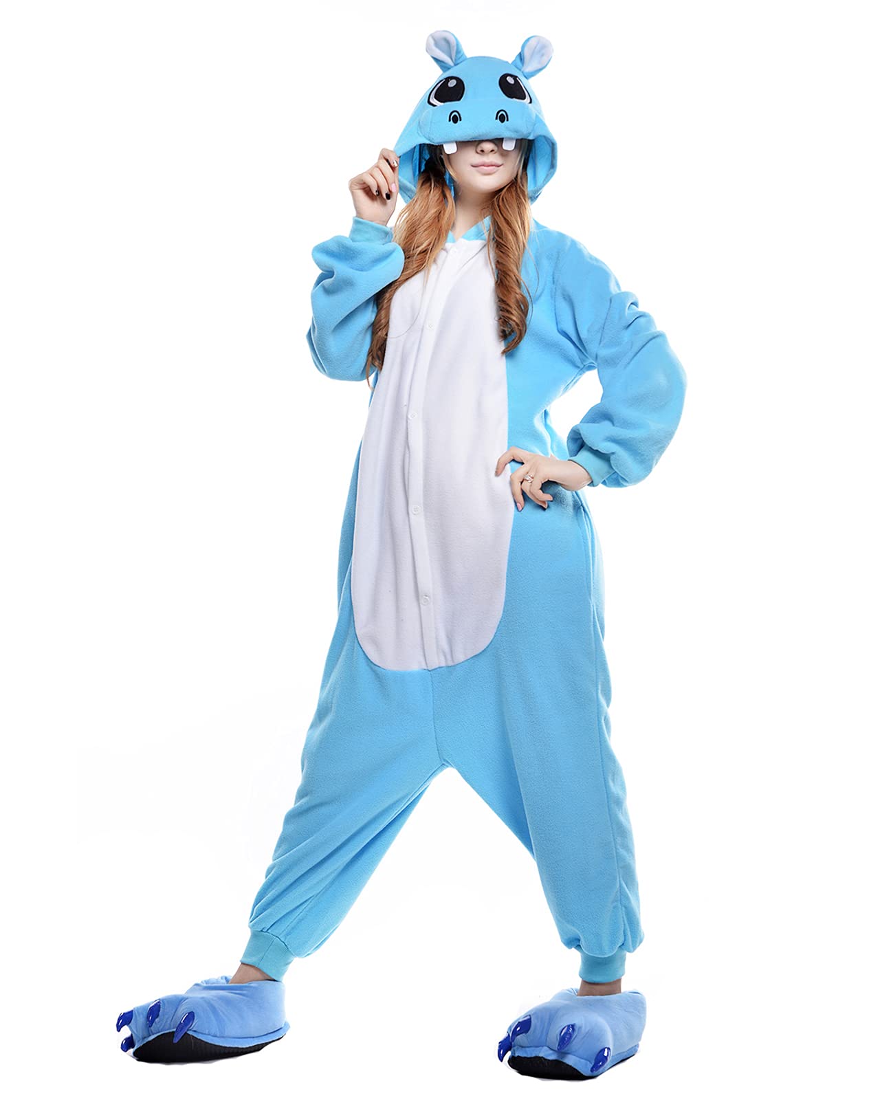 Newcosplay Adult Anime Unisex Pyjamas Halloween Onesie Costume (XL, Hippo)