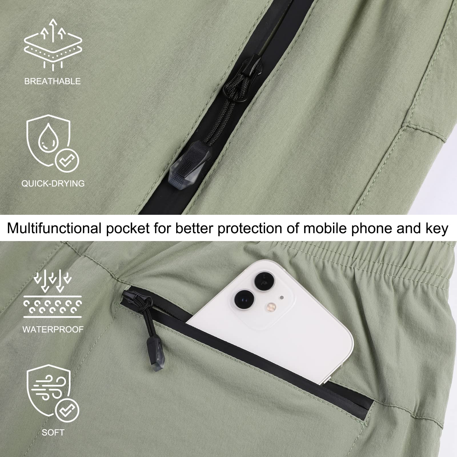 Suwangi Womens Hiking Cargo Shorts Golf Athletic Shorts Quick-Dry Outdoor Active Summer Shorts for Women with Zipper Pockets Light Grey