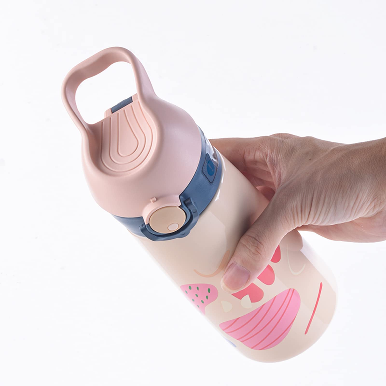 WPOOS Kids Water Bottle with Straw Flip-Top 15oz, BPA Free Tritan Reusable Plastic Water Bottles for School with Easy Carry Handle, Wide Mouth