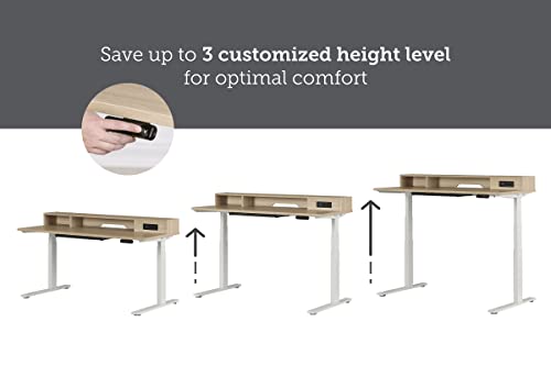 South Shore Majyta Adjustable Height Standing Desk with Built In Power Bar Soft Elm and Matte Black, Contemporary