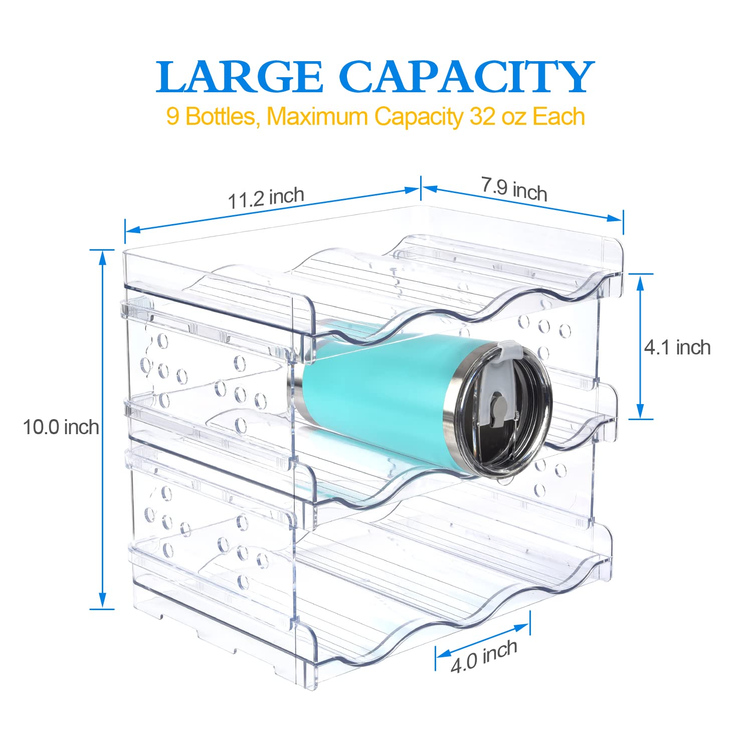 Yipaga Water Bottle Organizer for Cabinet, 3 Pack Stackable Kitchen Pantry Organization and Storage Shelves, Plastic Water Bottle Holder for Fridge Wine Drink Racks Tumbler Travel Mug Cup Organizer