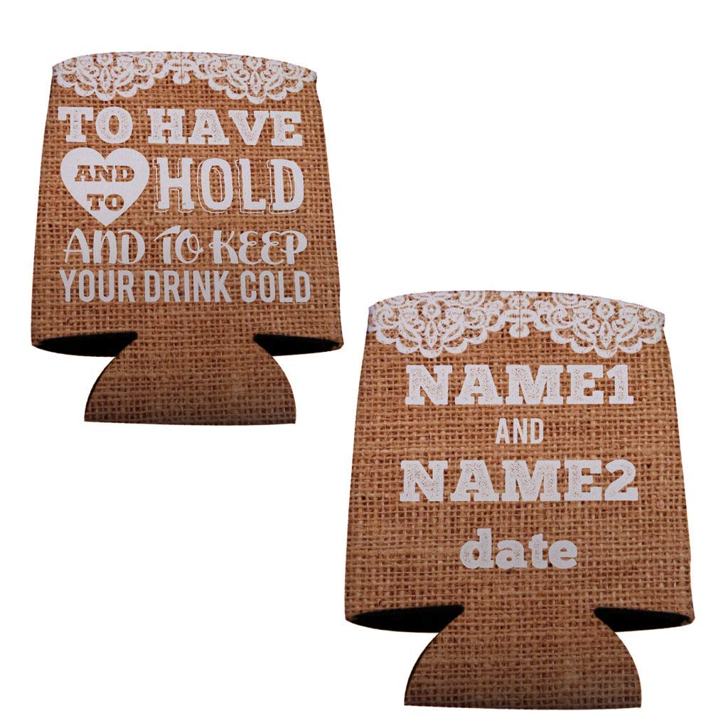 VictoryStore Can and Beverage Coolers: Custom Rustic Burlap To Have And To Hold Wedding Can Coolers (150)