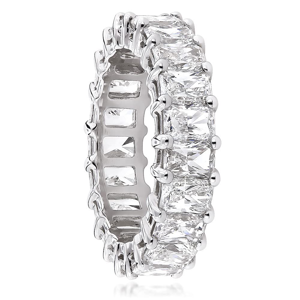 Radiant Cut D/VVS1 Clear Diamonds Eternity Band 6.6 CTW Engagement Ring In 14K White Gold Plated 925 Silver Width: 1/16 in 5mm_5.5