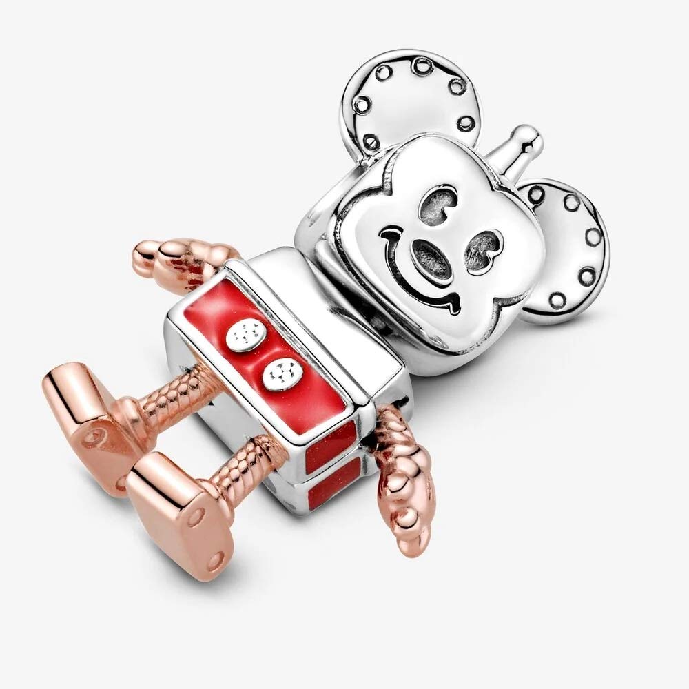 Pandora Disney Mickey robot sterling silver Rose charm with red enamel
