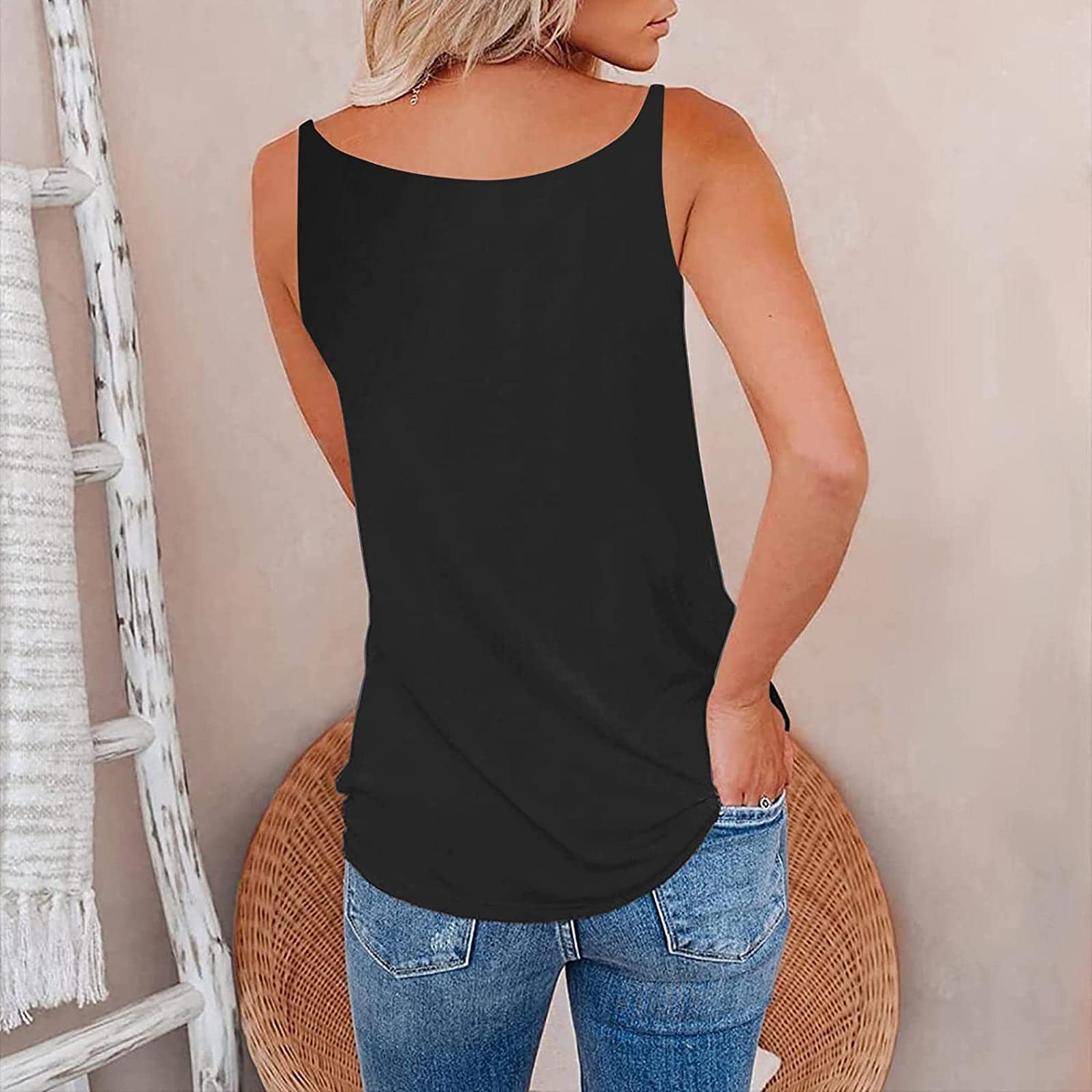 Tirantes Encaje Cuello en V Chaleco Top Sling Solid Tank Recortada Bottoming Slim T Shirt Túnica Blusas sueltas,U2-Black,Medium