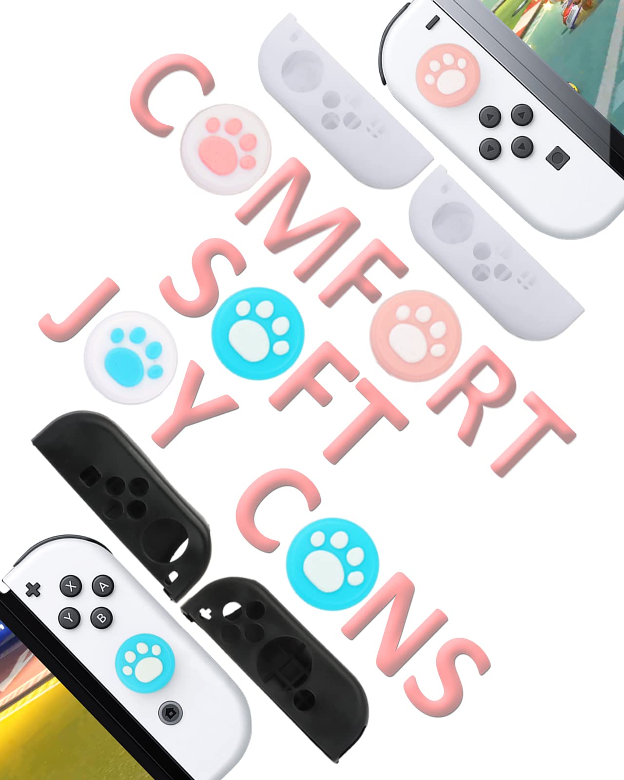 Switch Accessories OLED - Family Bundle Kit for Nintendo Switch OLED Console Users,28 in 1 Case and Screen Protector,Chargers Joy Con Grips Wheels and All Fun Accessories