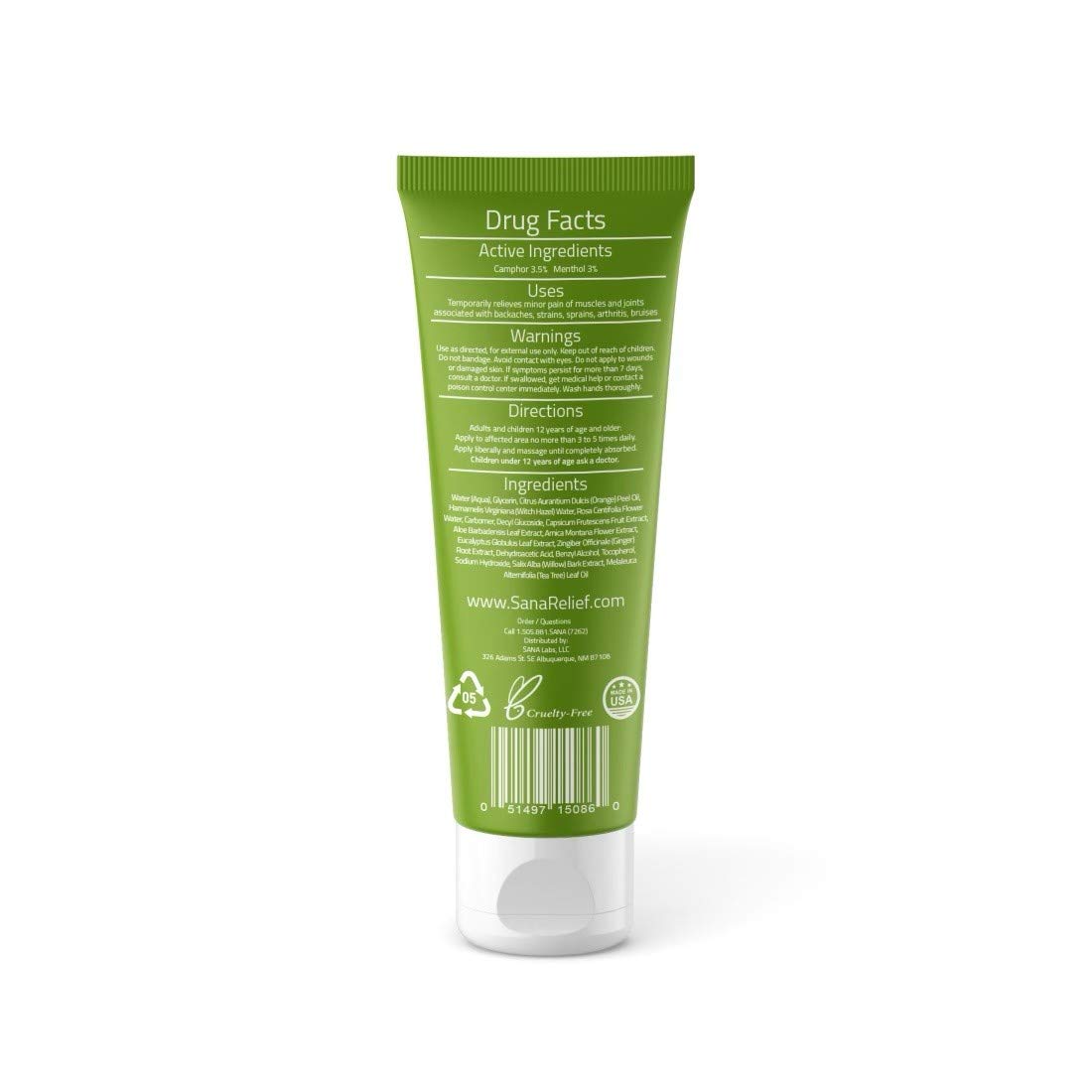 SANA RELIEF - All Natural & Fast Acting Topical Pain Relief Cream for Back, Neck, Knees, Hips, Shoulders, Elbows, Joints and Muscles, 4oz