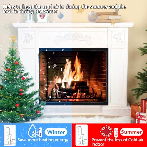 MOCOOS Magnetic Fireplace Cover, Fireplace Blocker Blanket Stops Heat Loss, Christmas Fireplace Covers Decorative, Hot & Cold Air Blocker, Fireplace Draft Stopper Save Energy, 39" W x 32" H