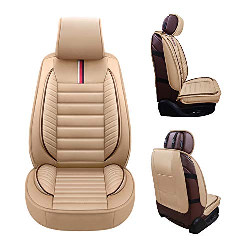 OASIS AUTO Car Seat Covers Premium Waterproof Faux Leather Cushion Universal Accessories Fit SUV Truck Sedan Automotive Vehicle Auto Interior Protector Front Pair (OS-001 Tan)