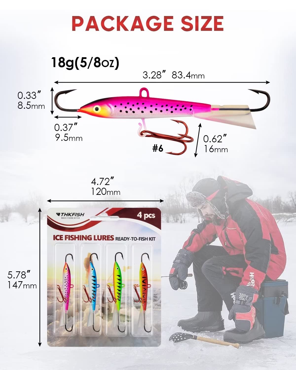 THKFISH Ice Fishing Jigs Vertical Jigs Kit Ice Fishing Tackle B-18g+D-21g