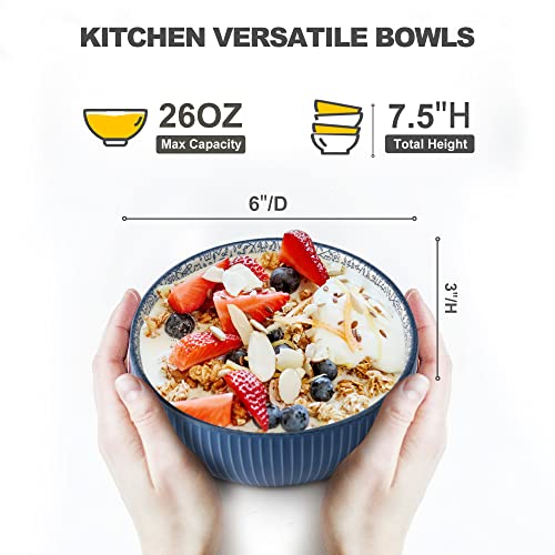 SULIVES Cereal Bowls Set of 4, 6 Inch Ceramic Bowls for Kitchen, Colorful Cute Serving Bowls Set for Soup Salad Pasta Ramen Fruit - 26 OZ