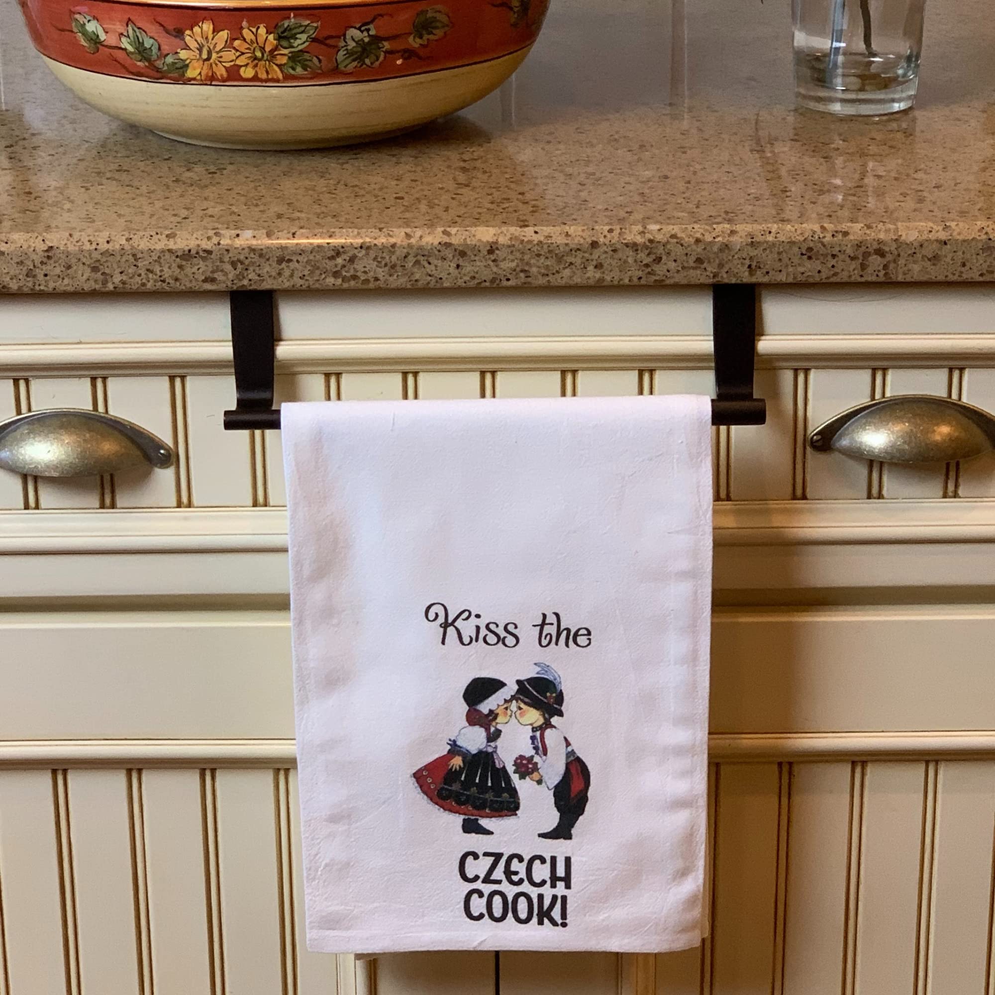 ScandinavianGiftOutlet | Kiss The Czech Cook 24x24" Decorative Print, Flour Sack Dish Towels, 100% Cotton Flour Sack Kitchen Towels | Unique Gift with Loop for Easy Hanging.