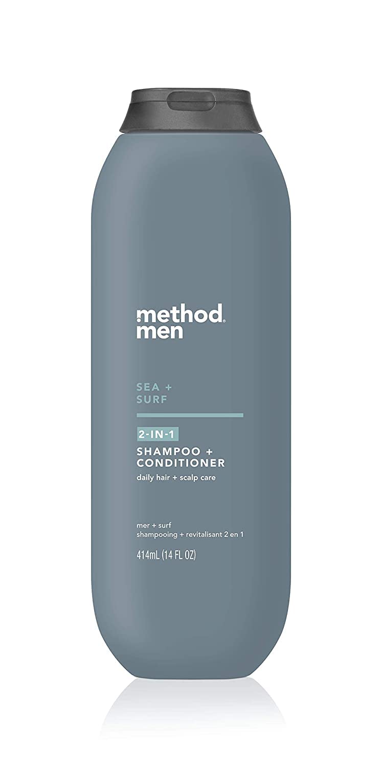 Method Men 2-in-1 Shampoo + Conditioner Bundle - Sea + Surf 14 Fl Oz and Trial Size 3.4 Fl Oz Bottles (2 Pack)