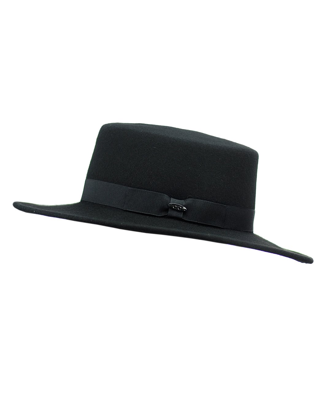 NYFASHION101 Wool Wide Brim Porkpie Fedora Hat w/Simple Band Accent - Black