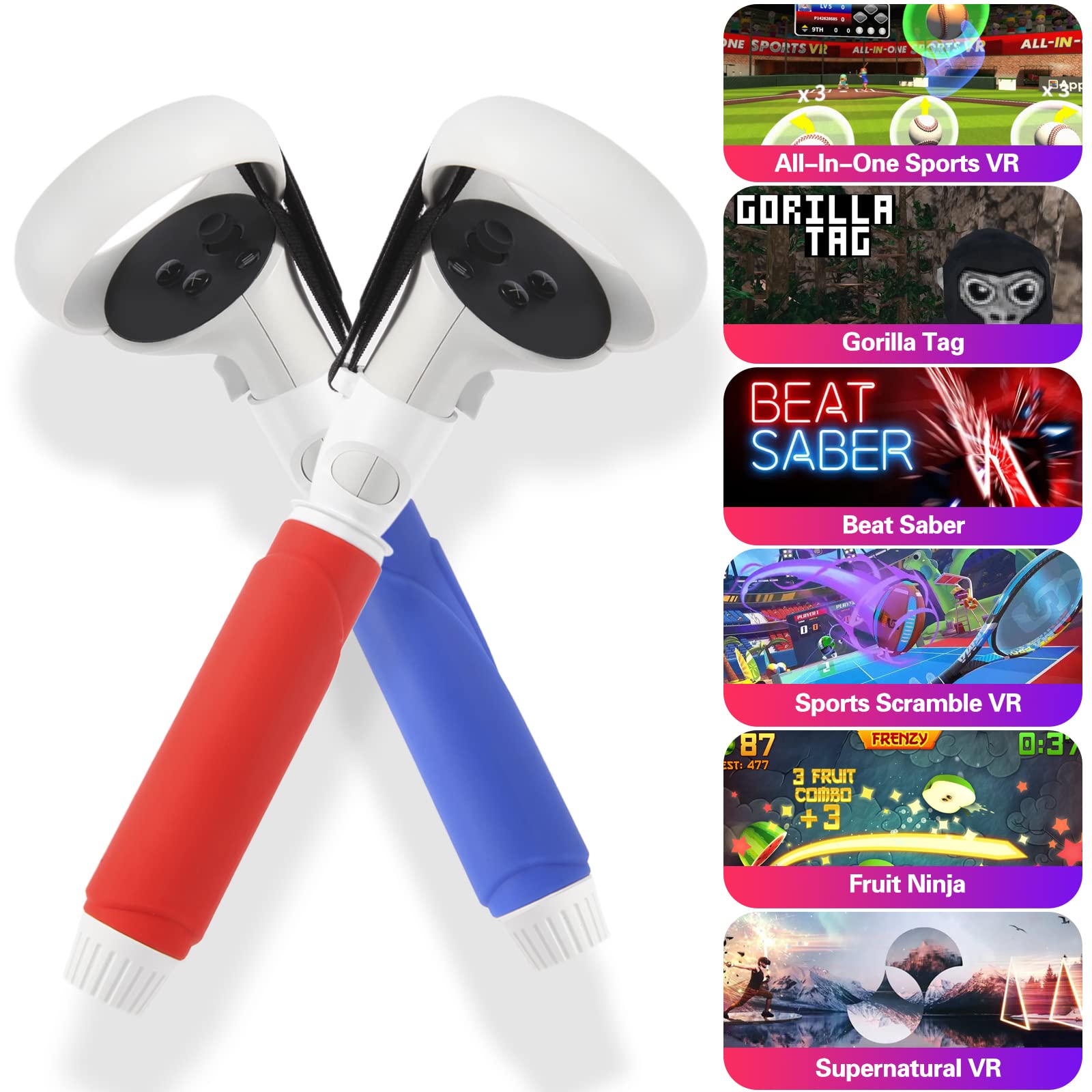 VR Beat Saber Handles,Upgraded VR Dual Handles Extension Grips and Long Stick Handle for Meta/Oculus Quest 2 Controller Playing BeatSaber Games