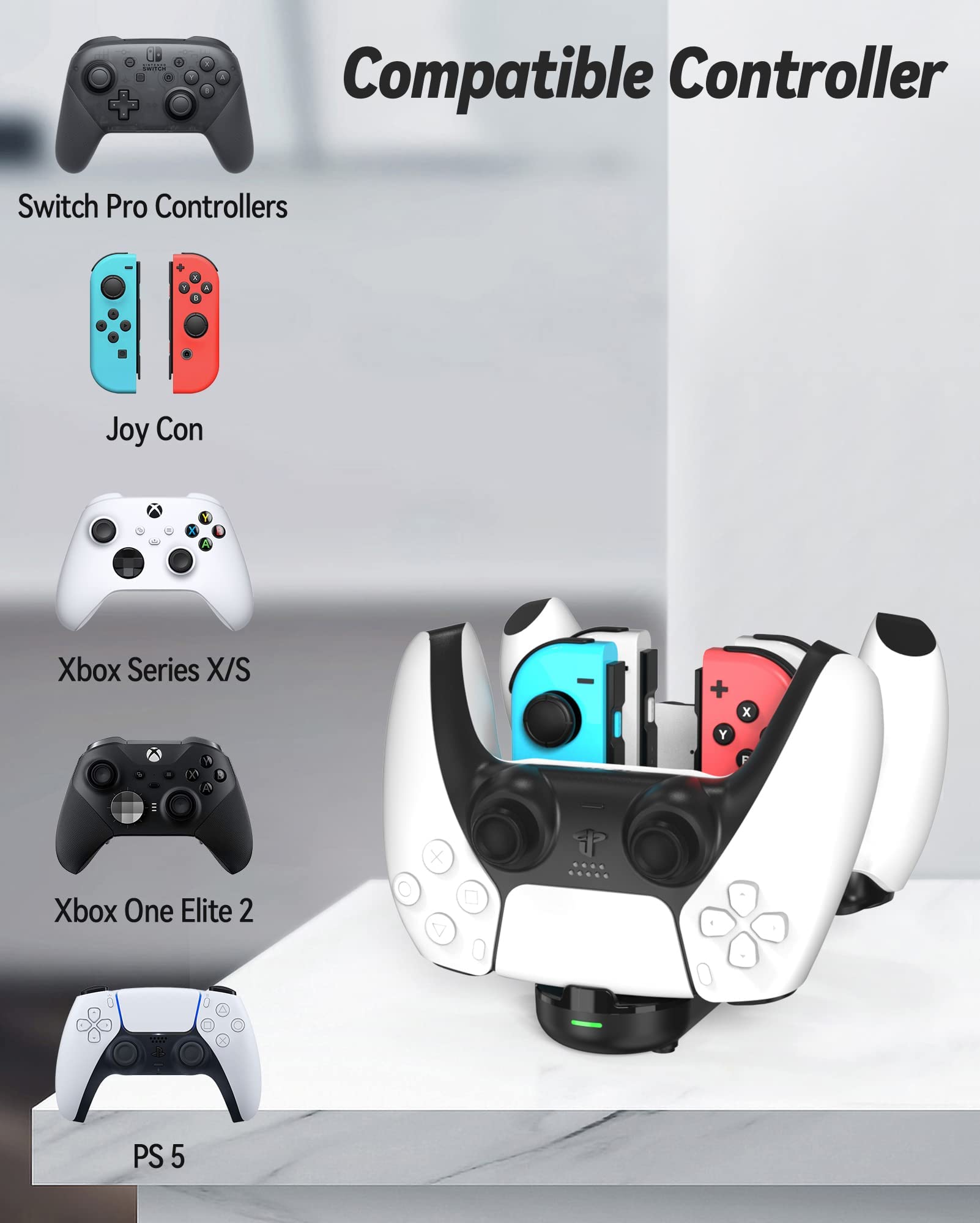 Switch Controller Charger Compatible with Nintendo,Joycon Charging Dock Station for 4 Switch Joycon & 2 Pro Controllers,with USB Type-C Switch Charging Cable