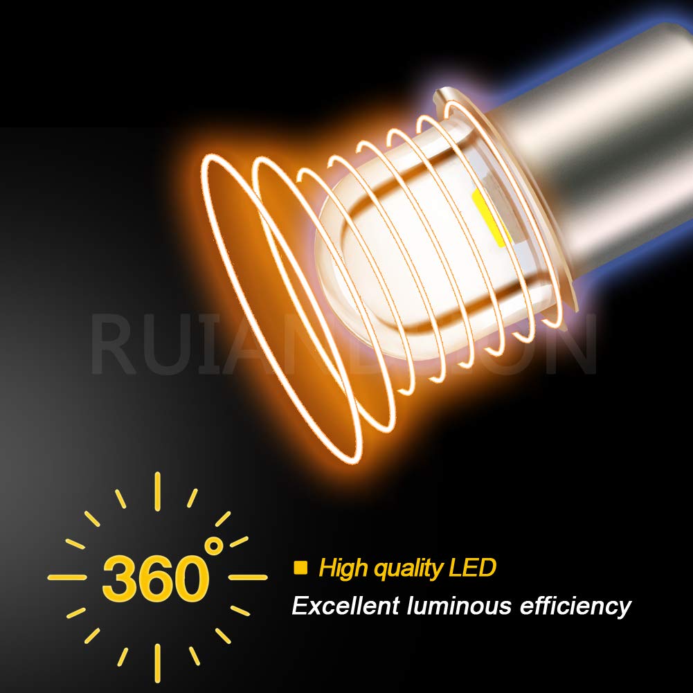Ruiandsion Upgrade LED Flashlight Bulb 18V P13.5S Base Socket White LED Bulbs Replacement for Flashlight Torch Lights,Non-Polarity (Pack of 5)